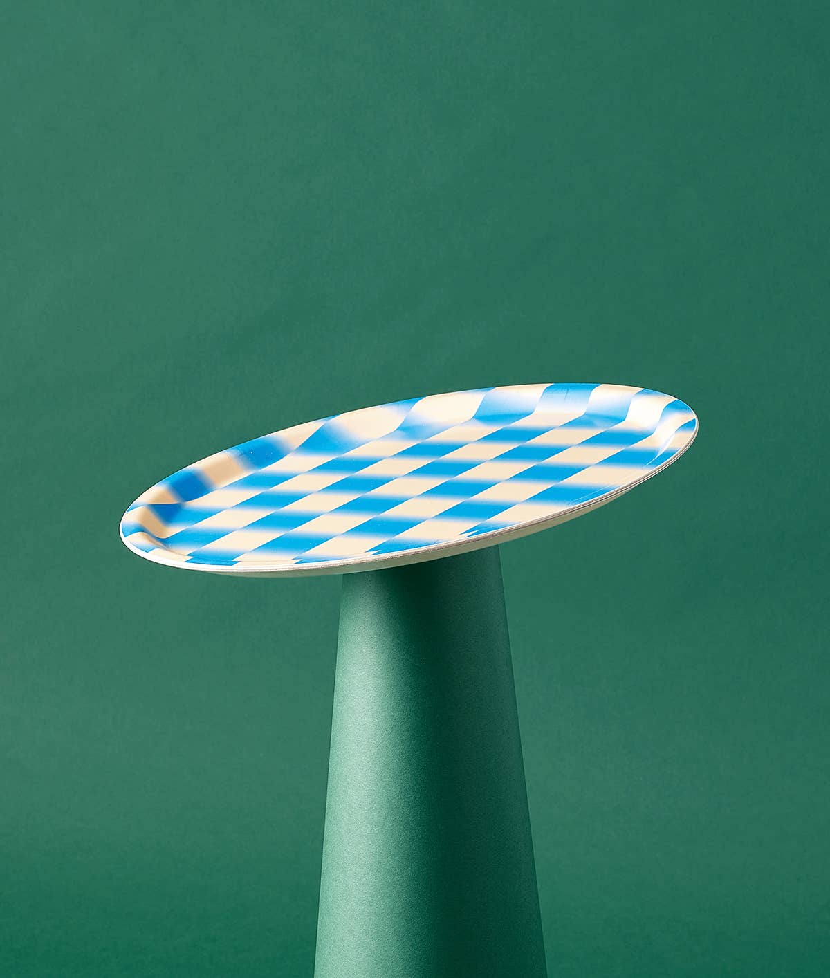 Blue Gradient Check Mini Round Birch Serving Tray | Humboldt House